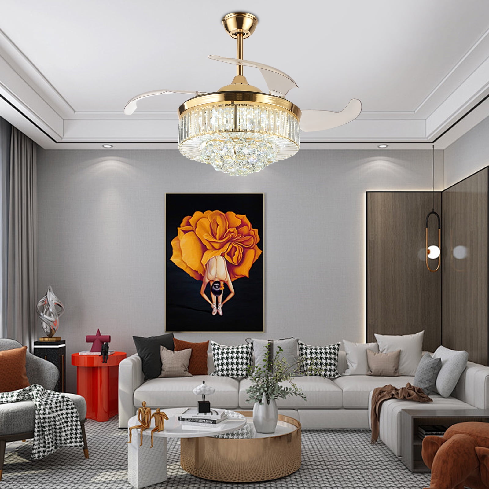 High-Quality Ceiling Fan with Adjustable Lamp Poles, Foldable Blades ...