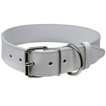 Genuine Leather Dog Collar White 4 Sizes (16"-18.5" Neck; 1.2" Wide ...