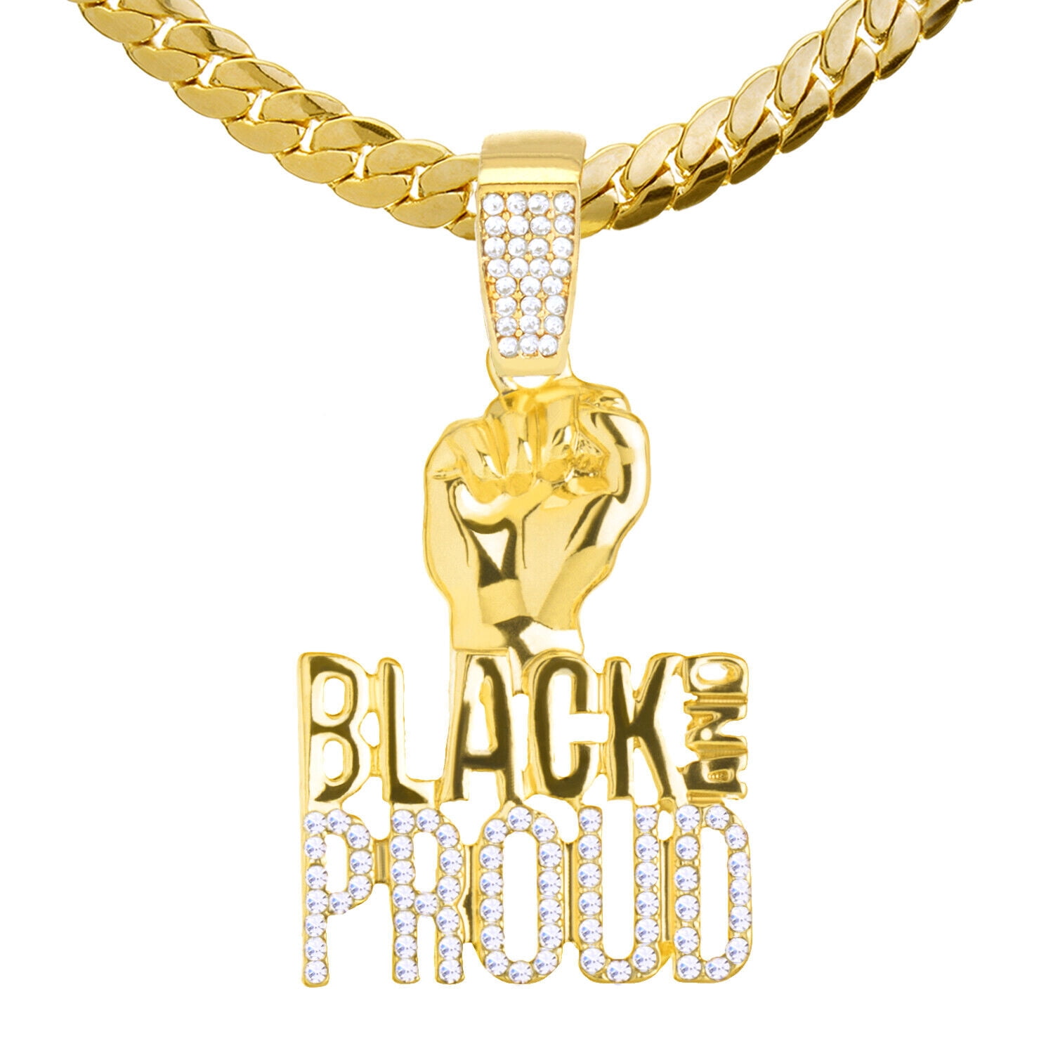 High Quality Hip Hop 14K Gold Plated Black Proud Sign Pendant 24" Miami ...