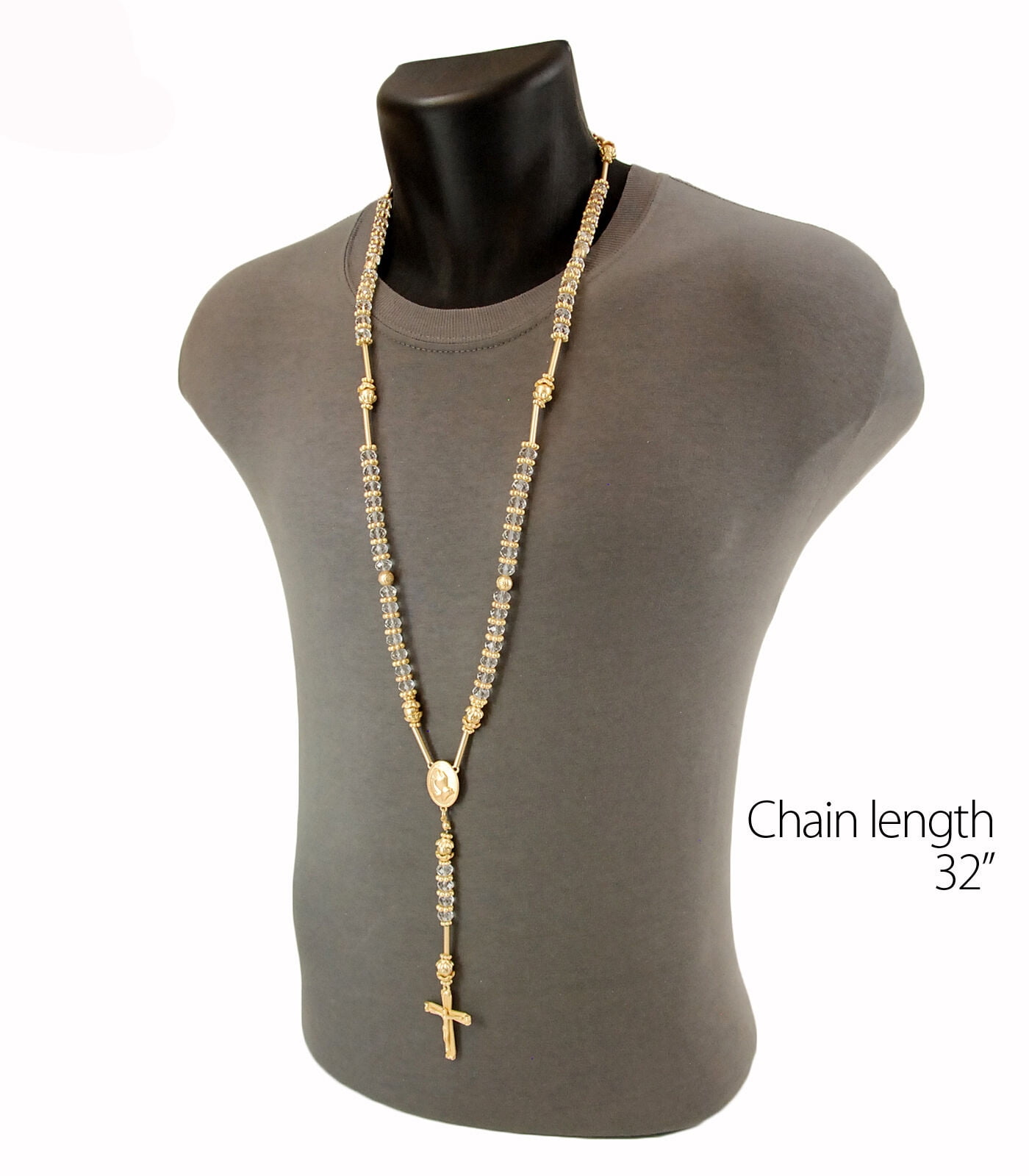 High Quality Hip Hop 8mm CLEAR Bead 14kt Gold Plated Rosary Pray Hand ...