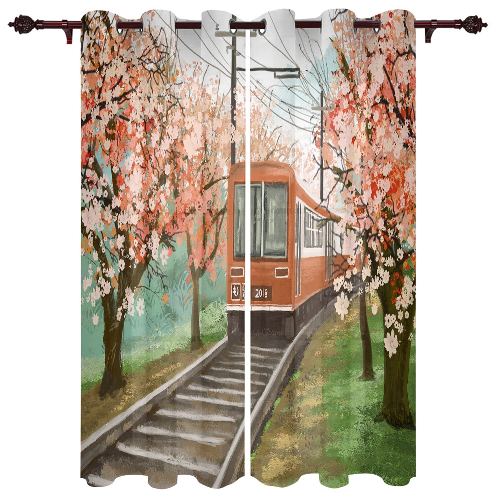 High Quality Home Curtains Snow Mountain Red Train Living Room Bedroom ...
