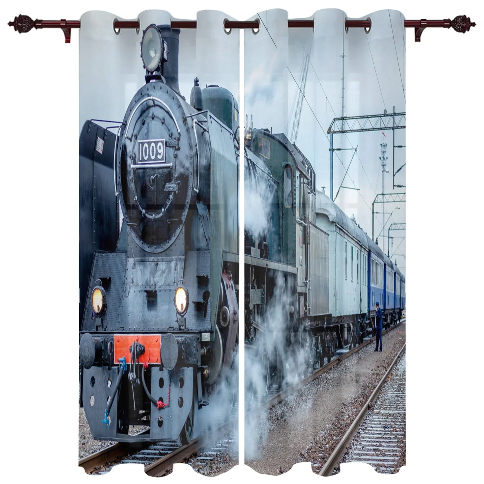 High Quality Home Curtains Snow Mountain Red Train Living Room Bedroom ...