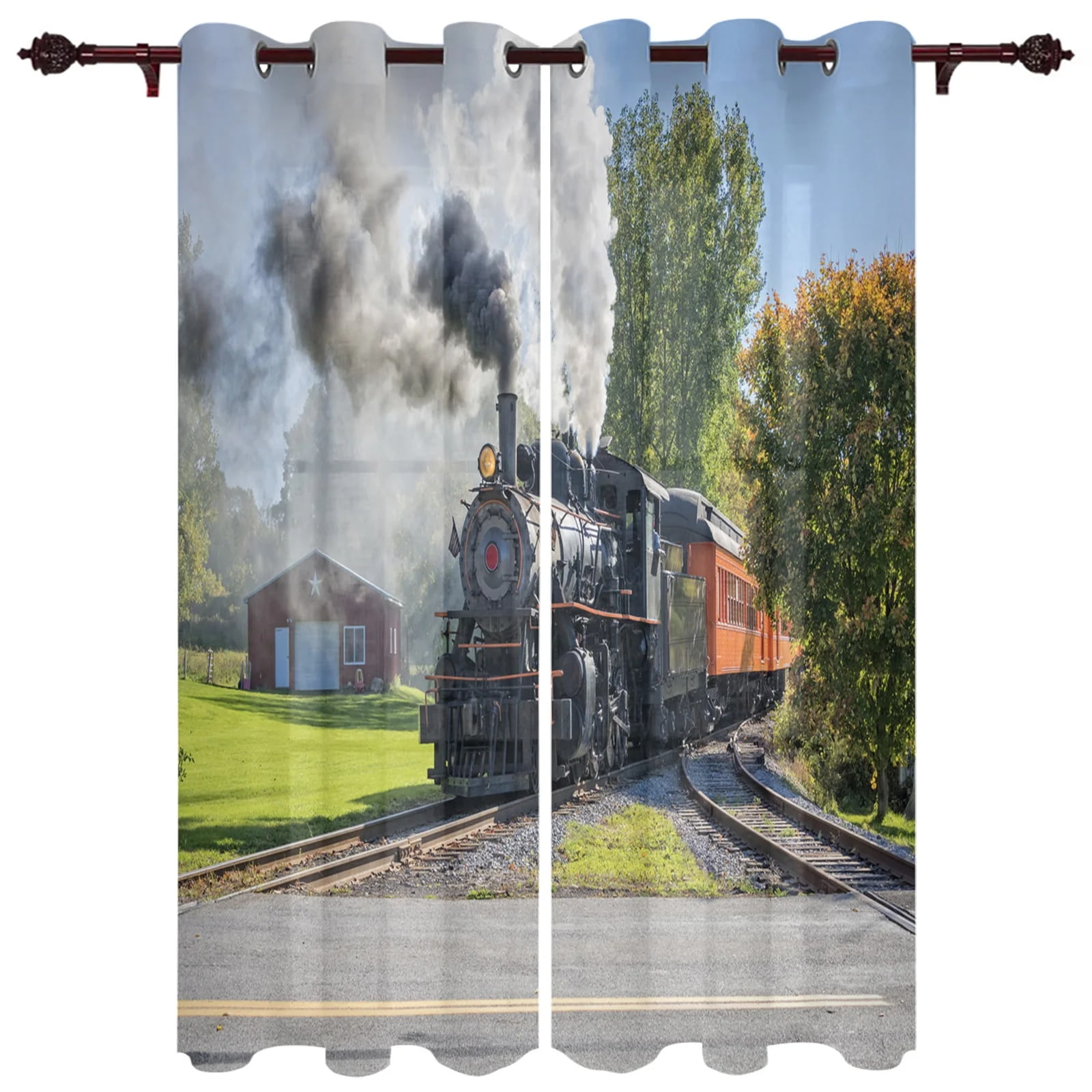 High Quality Home Curtains Snow Mountain Red Train Living Room Bedroom ...