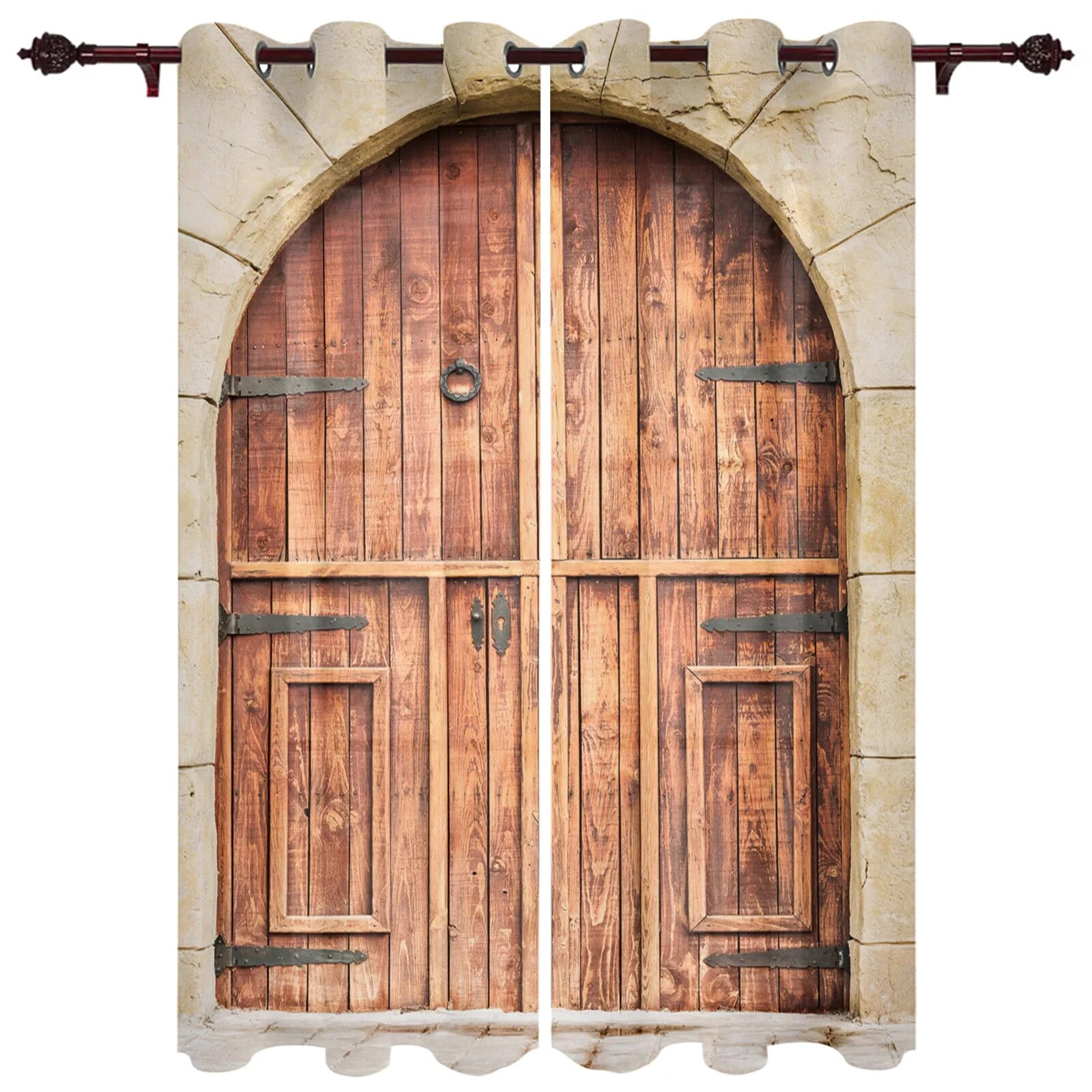High Quality Home Curtains Wooden Door Brick Wall Living Room Bedroom ...