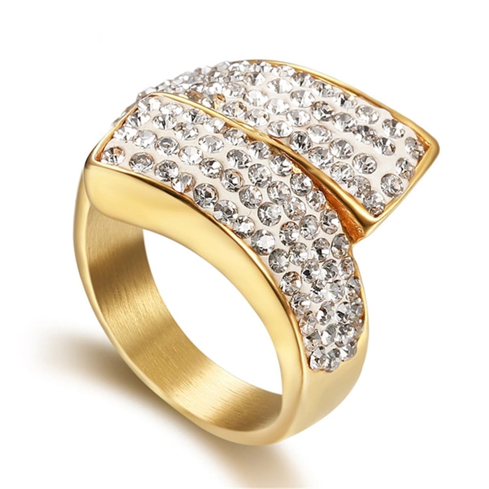 High Quality Large Geometry Ring Female 14K Yellow Gold Iecd Out Big ...