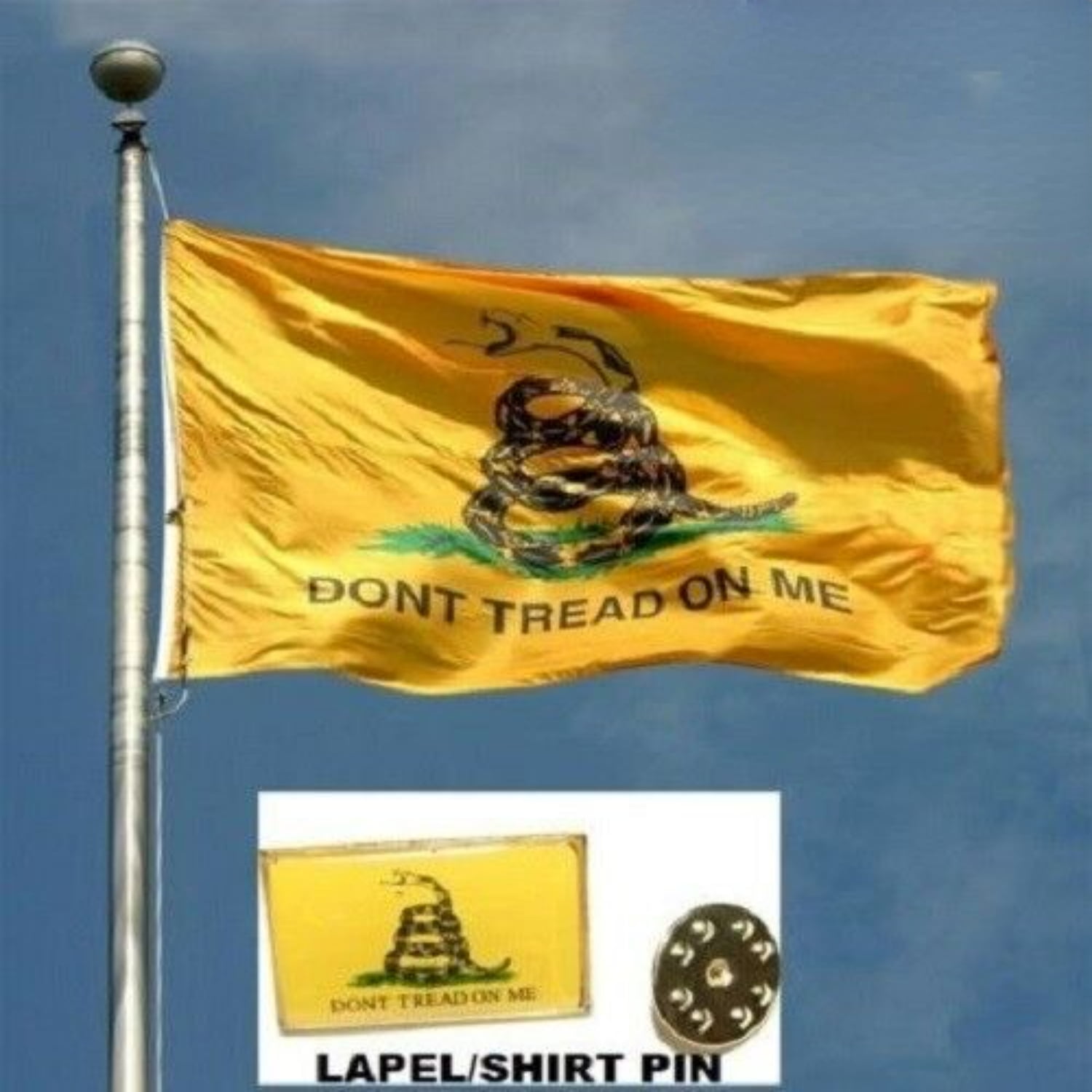 High-Quality Large Premium Bold Revolutionary Gadsden Snake Flag & Pin ...