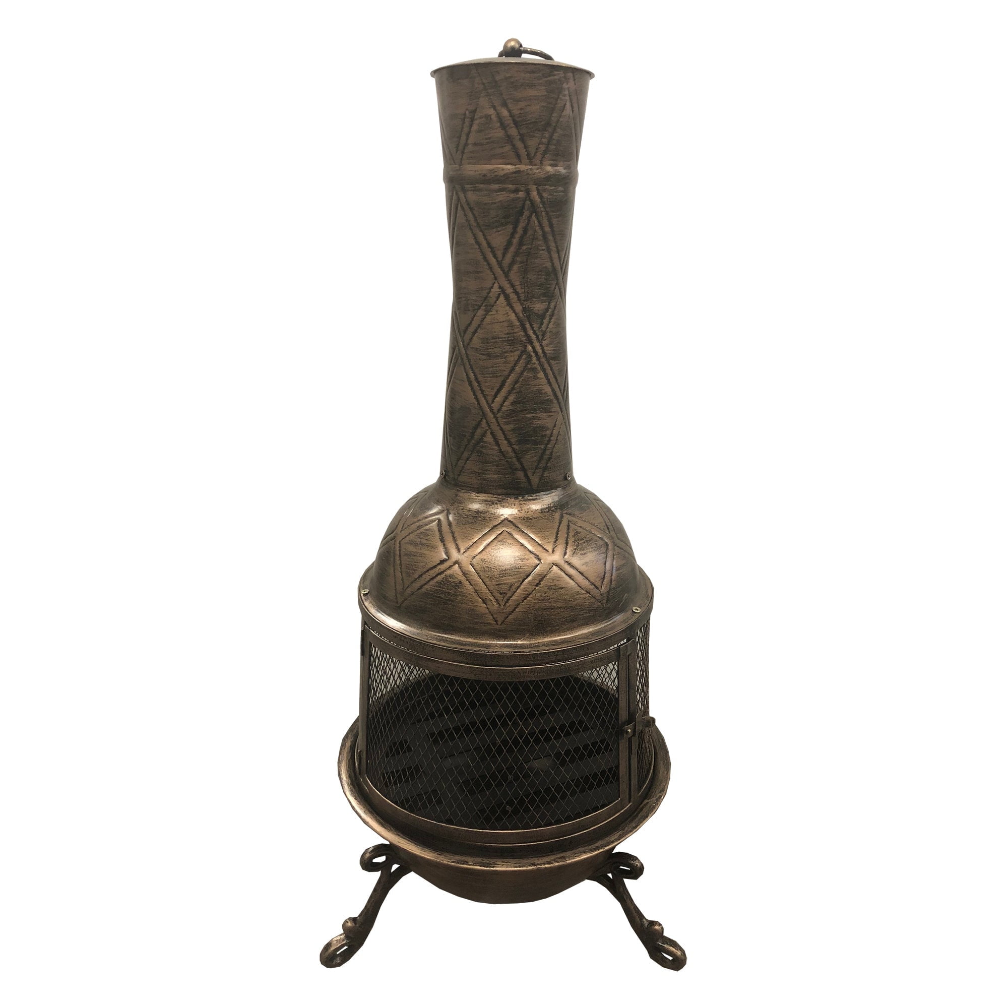Solid Steel 36-in Tall Antique Bronze Chiminea Fire Pit for Wood ...