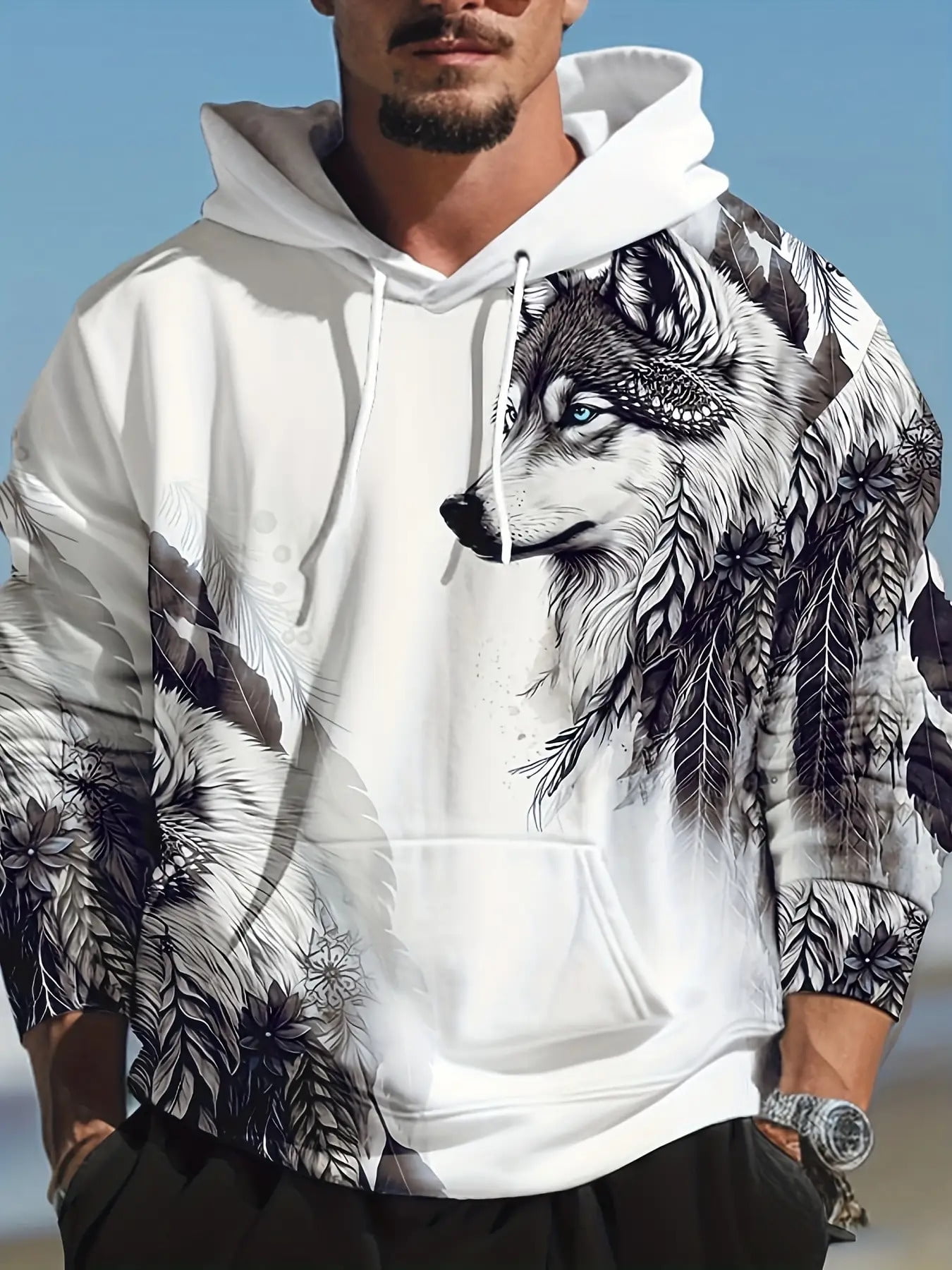 High-Quality Men's Pullover Daily Classic Casual Wolf Pattern 3D ...