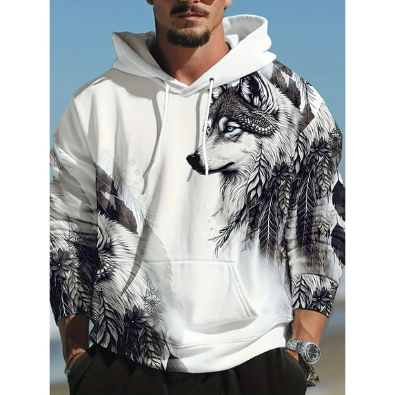 High-Quality Men's Pullover Daily Classic Casual Wolf Pattern 3D ...