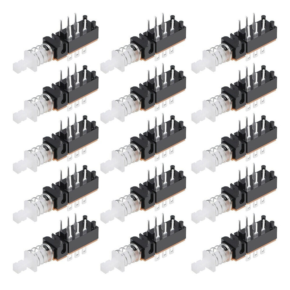 High Quality Push Button Switch 1 Position 15pcs 6 Pin Black DPDT Plastic/Metal Push Button ...