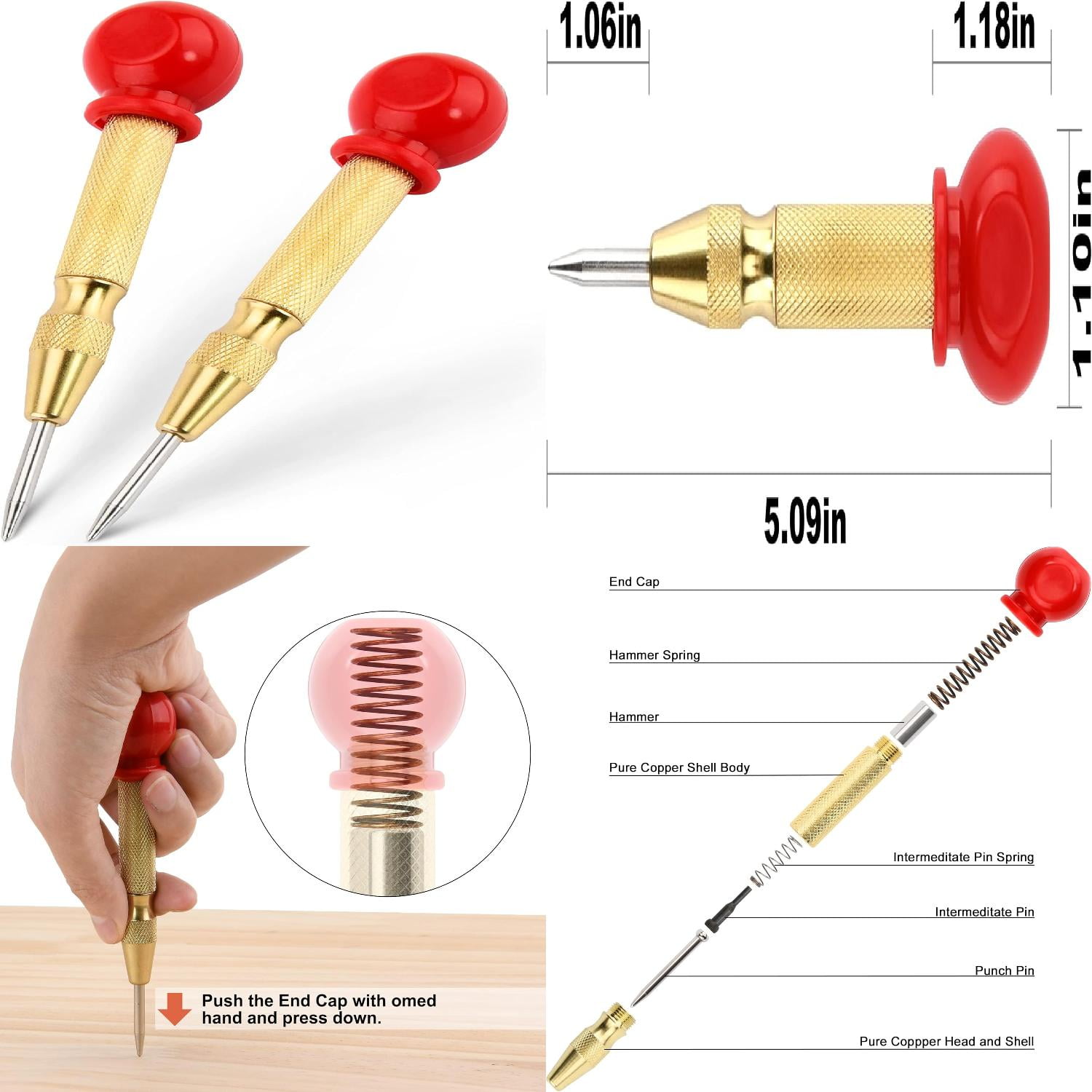 High Quality SILATU Automatic Center Punch - Durable Black 5.1-inch ...