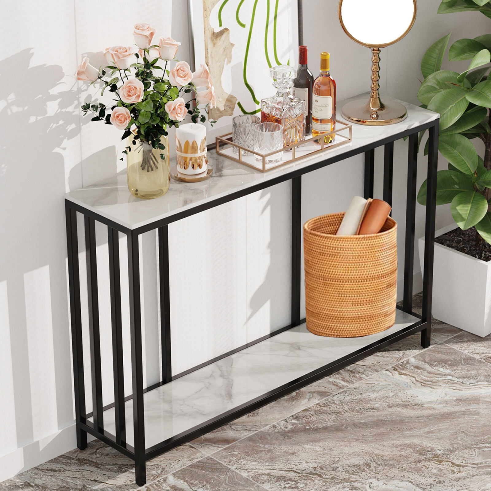 High Quality White Sintered Stone Top Console Table 47.2" Entryway ...