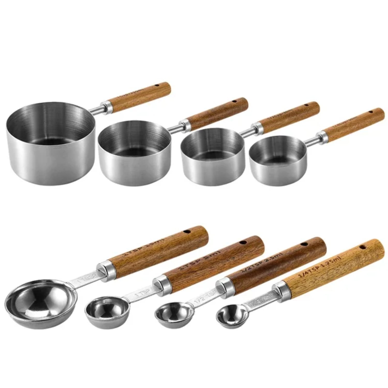 High-Quality Wooden-Handled Stainless Steel Measuring Cups and Spoons ...