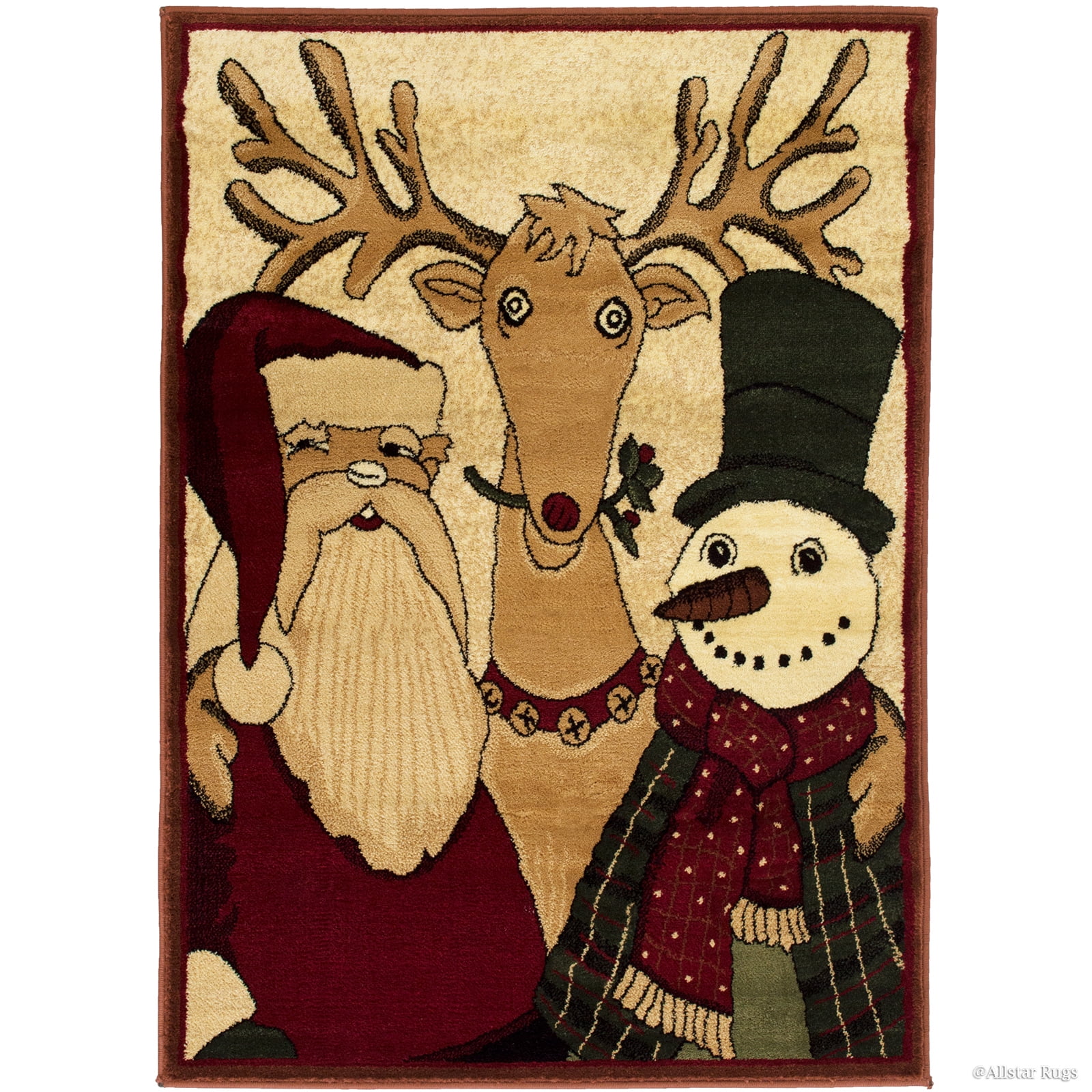 High Quality Woven Santa Claus with Reindeer and Snowman 3x5 Area Rug ...
