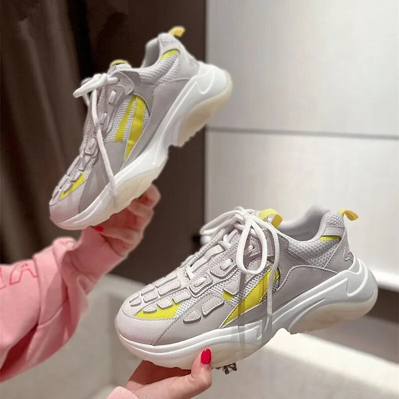 High Quality male cowhide Stitched Bone Shape Sneakers Platform Leather ...