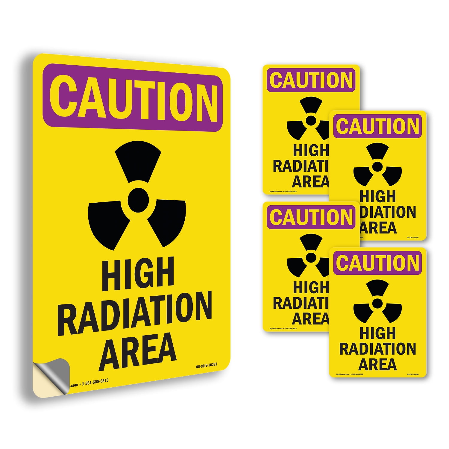 High Radiation Area With Symbol OSHA Caution Radiation Vinyl Decal ...
