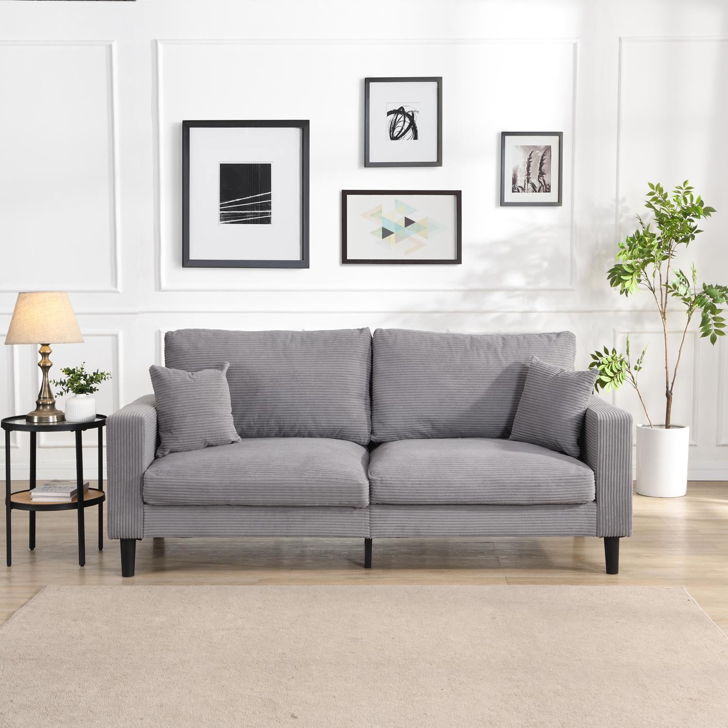 High Resilience 3-Seater Sofa, Wooden Frame, Light Gray, 74.8 Inch ...