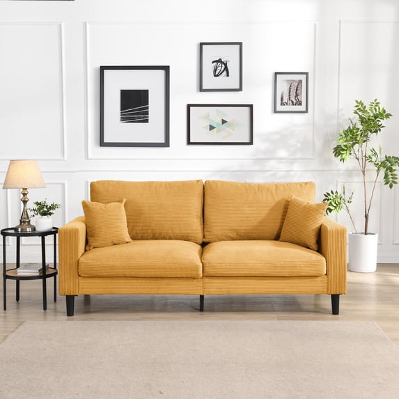 High Resilience 3-Seater Sofa, Wooden Frame, Orange, 74.8 Inch Length ...
