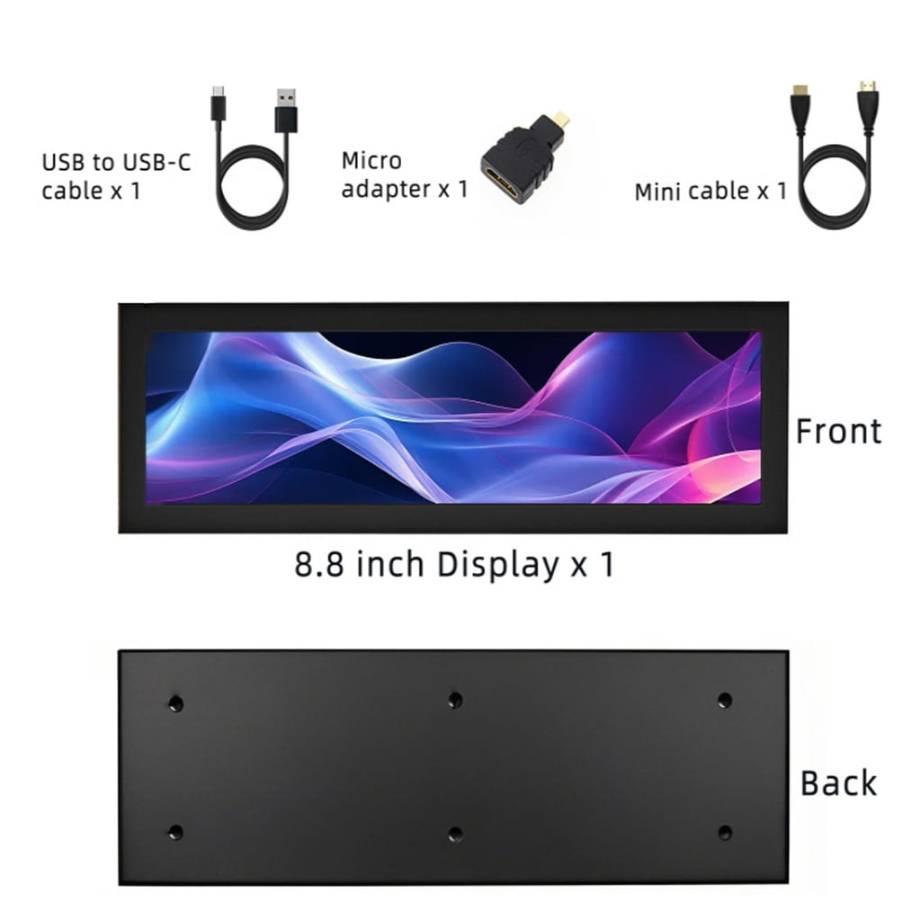 High Resolution 1920x480 PC Case Monitor 8.8inch Secondary Display ...