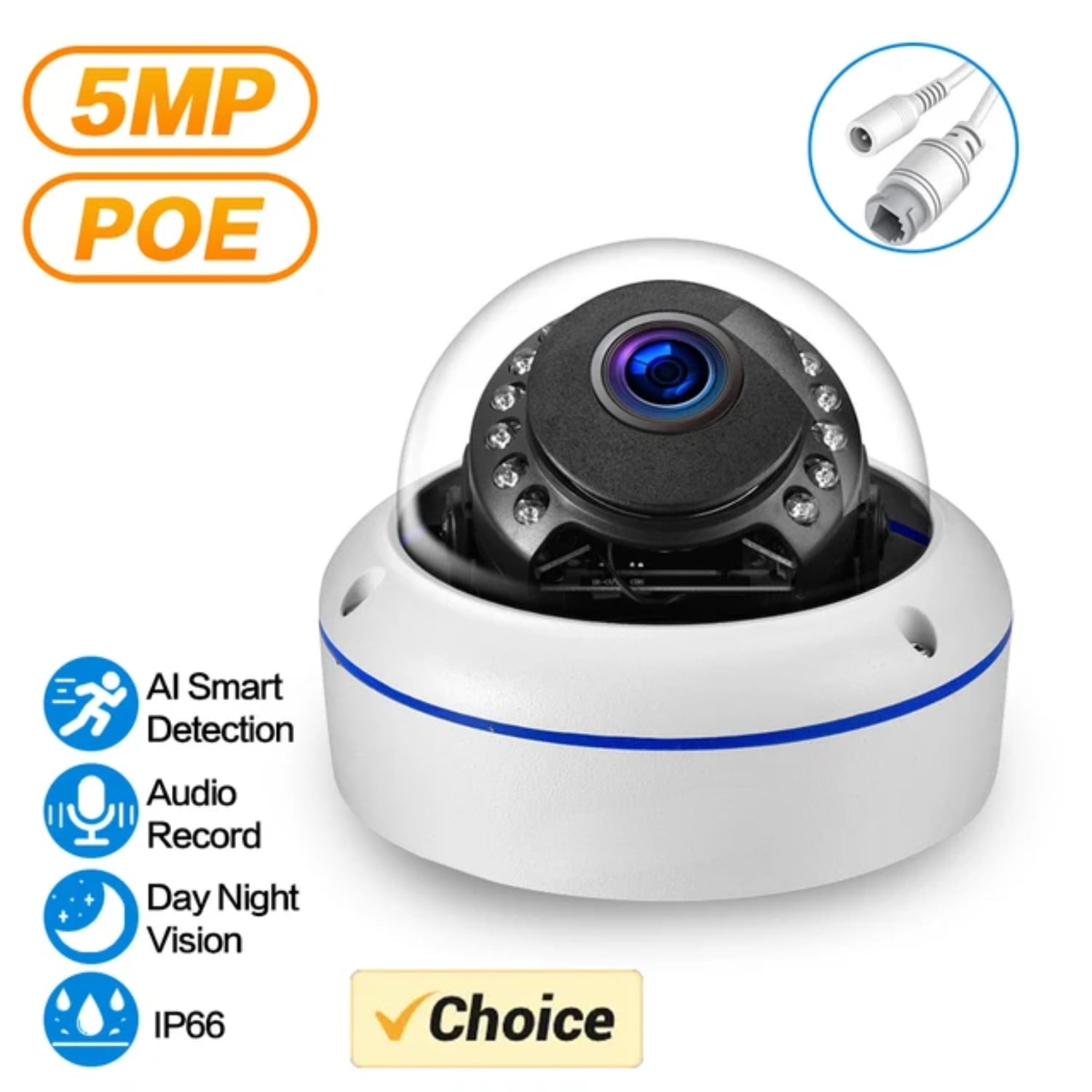 High Resolution 5MP PoE Audio Recording Indoor CCTV Night Vision IP ...