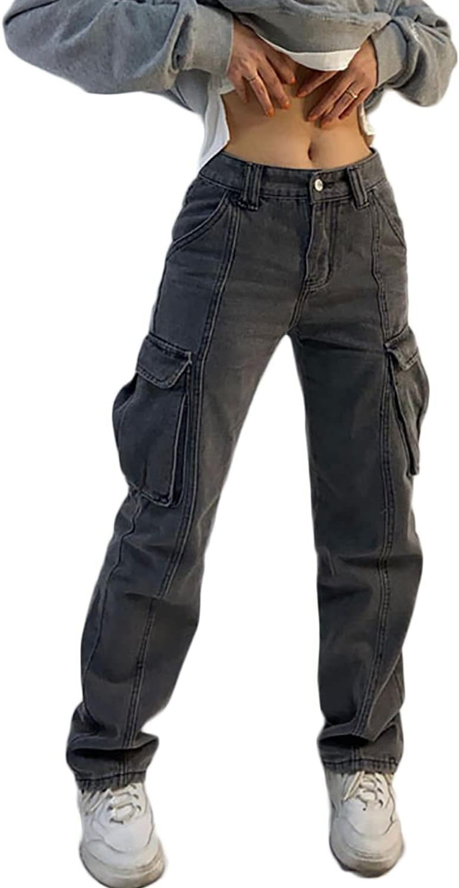 High Rise Boyfriend Jeans for Women Y2K Baggy Straight Wide Leg Cargo ...
