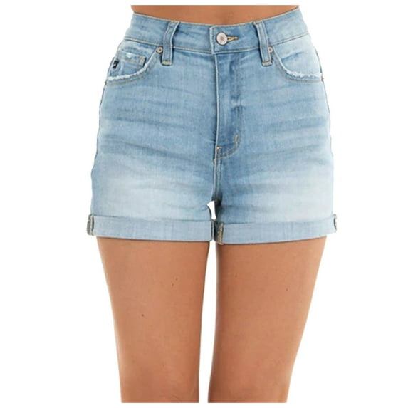 Drindf Store Women's High Rise Stretchy Jean Shorts, Casual Cuffed ...