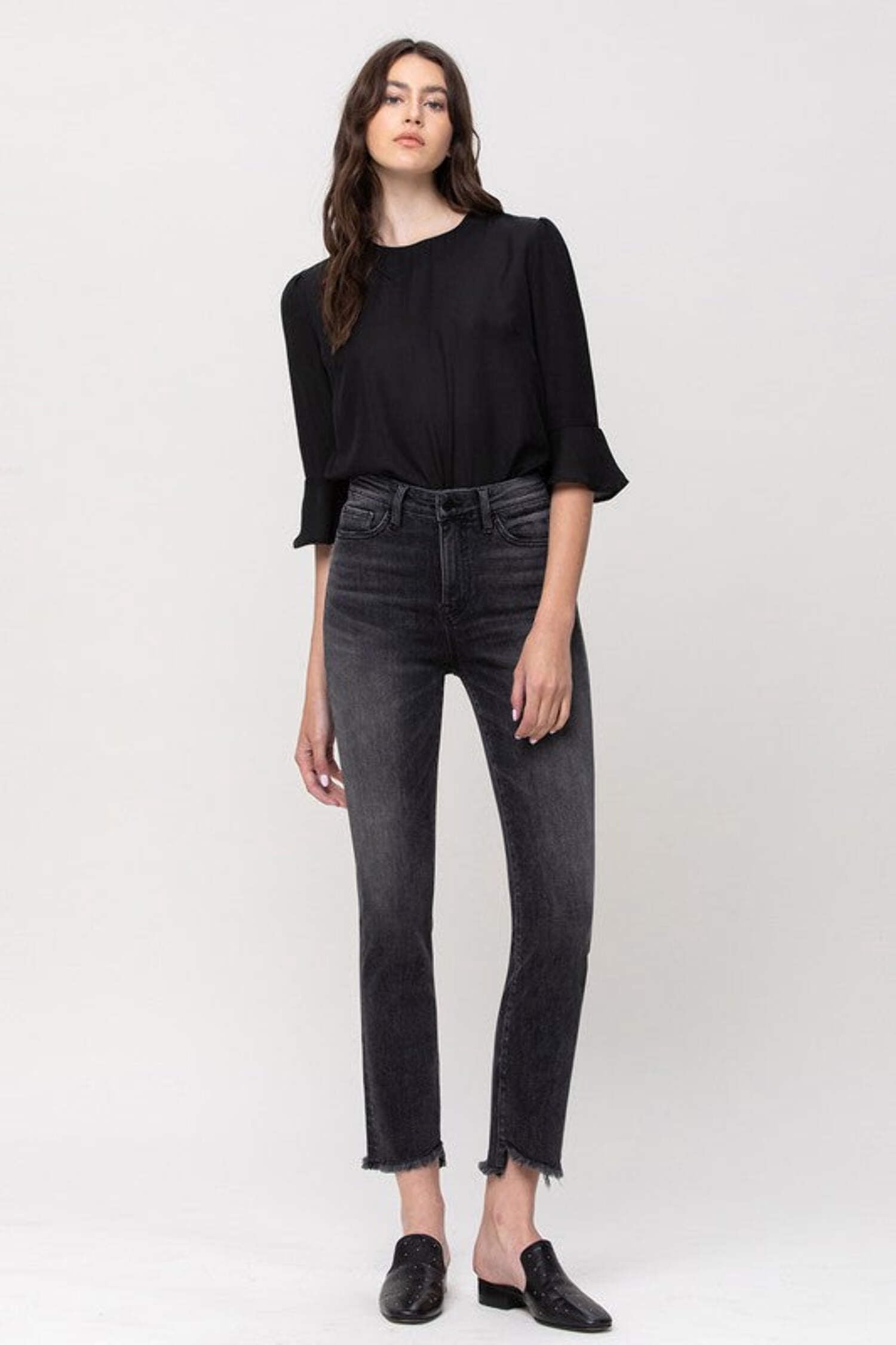 High Rise Straight Crop with Uneven Hem Details - Walmart.com