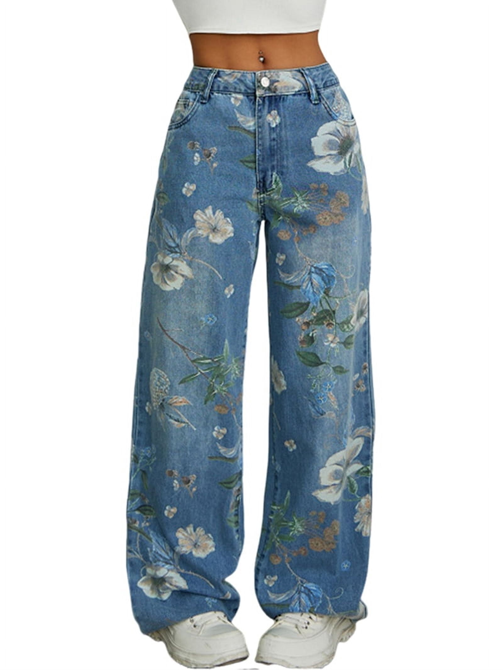 High-Rise Vintage Floral Straight Leg Pants for Women Summer Casual ...