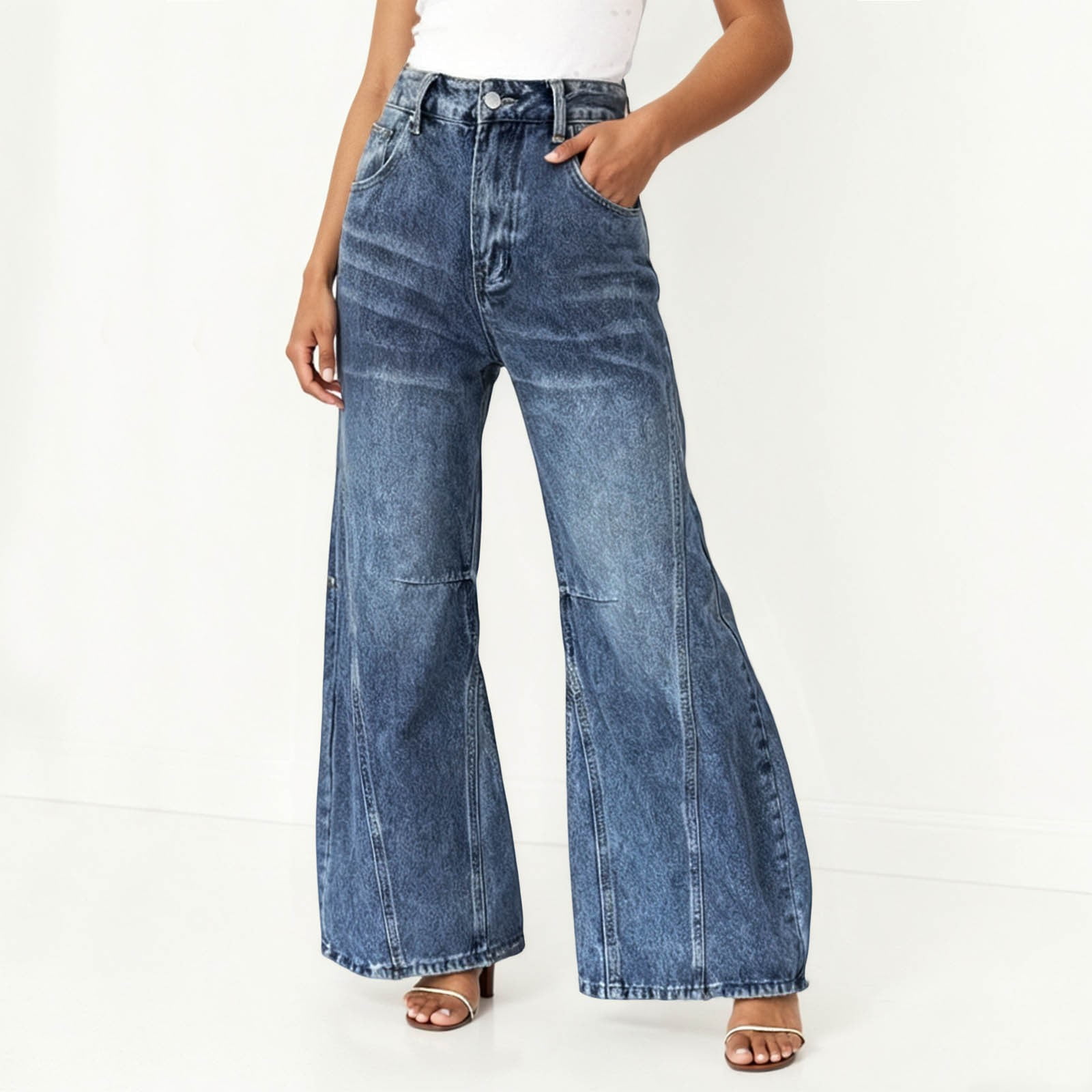 High Rise Wide-Leg Denim Pants for Everyday Comfort and Style in Women ...