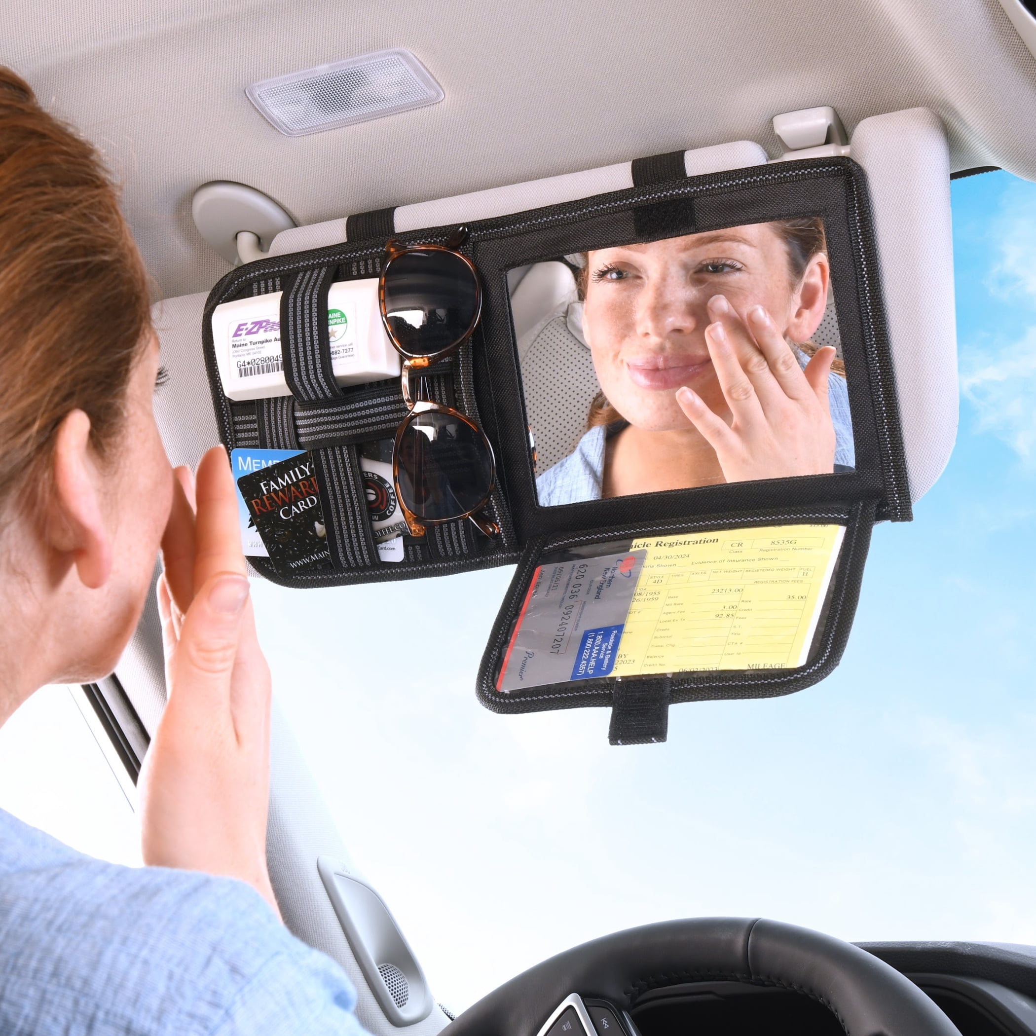 High Road Sun Visor Organizer with Mirror, Hidden Document Pocket and ...