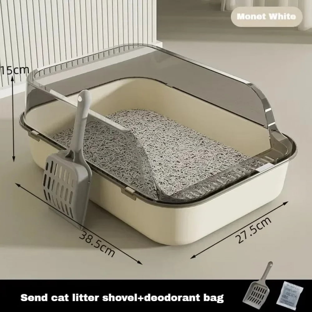 High-Side Cat Sandbox Splashproof Cats Litter Box With Removable Scoop ...