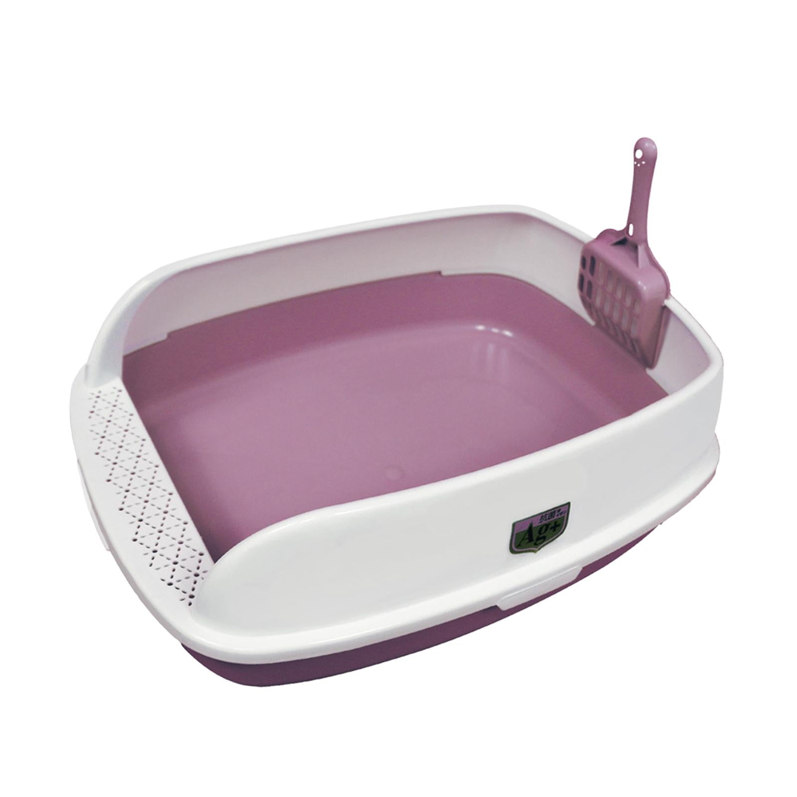 High Sided Cat Litter Box Semi Enclosed with Scoop Anti Splashing Cat ...
