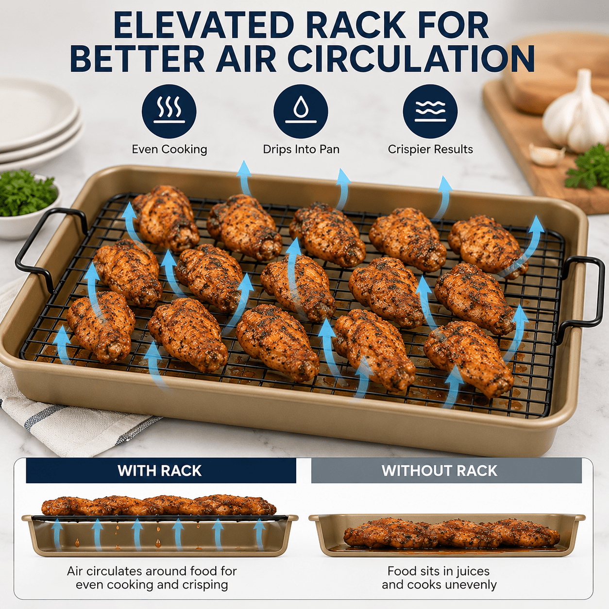 High-Sided Half Sheet Oven Crisping Baking Tray with Rack, Nonstick ...