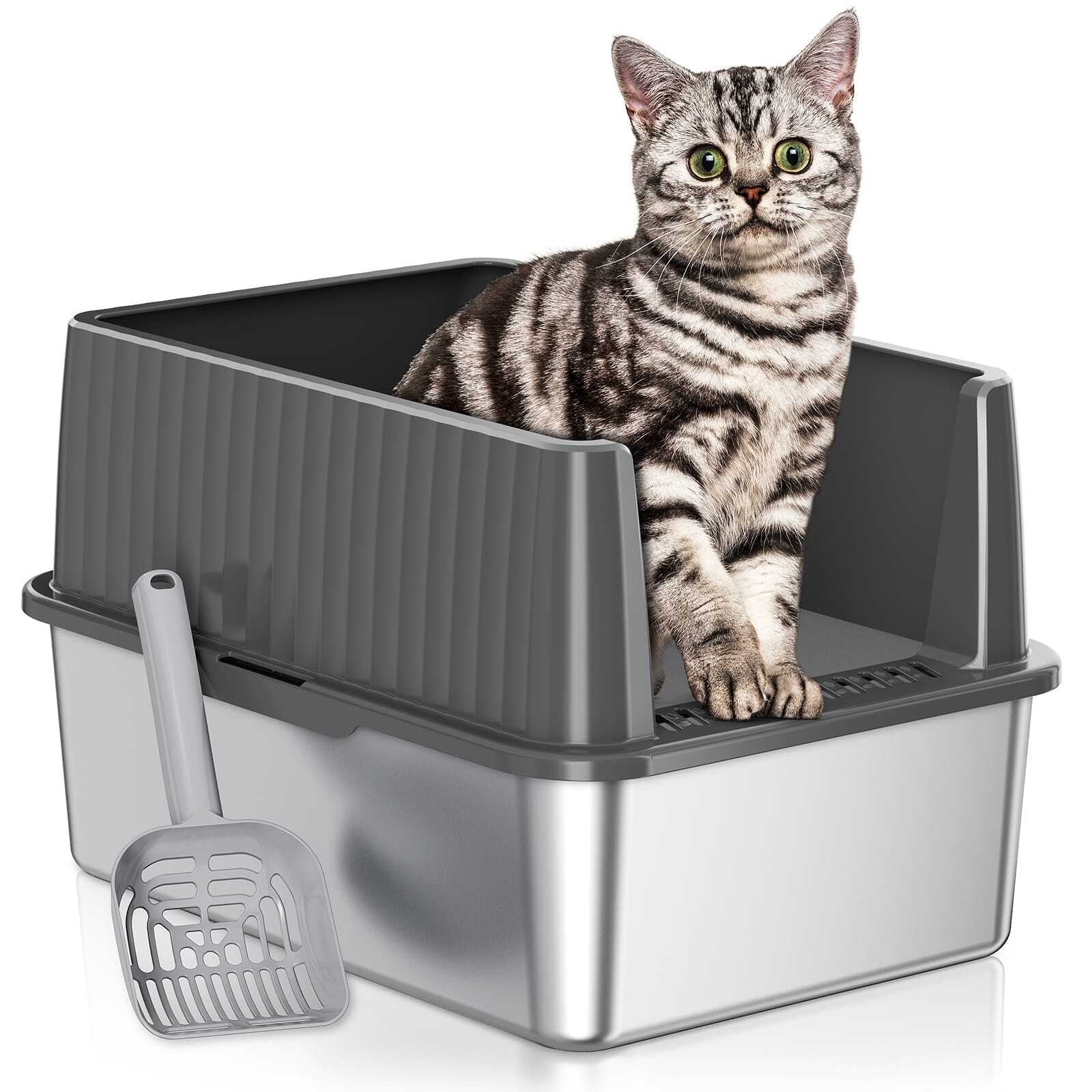 High Sided Litter Box for Kitty, BUG HULL Open Top Cat Litter Pan with ...