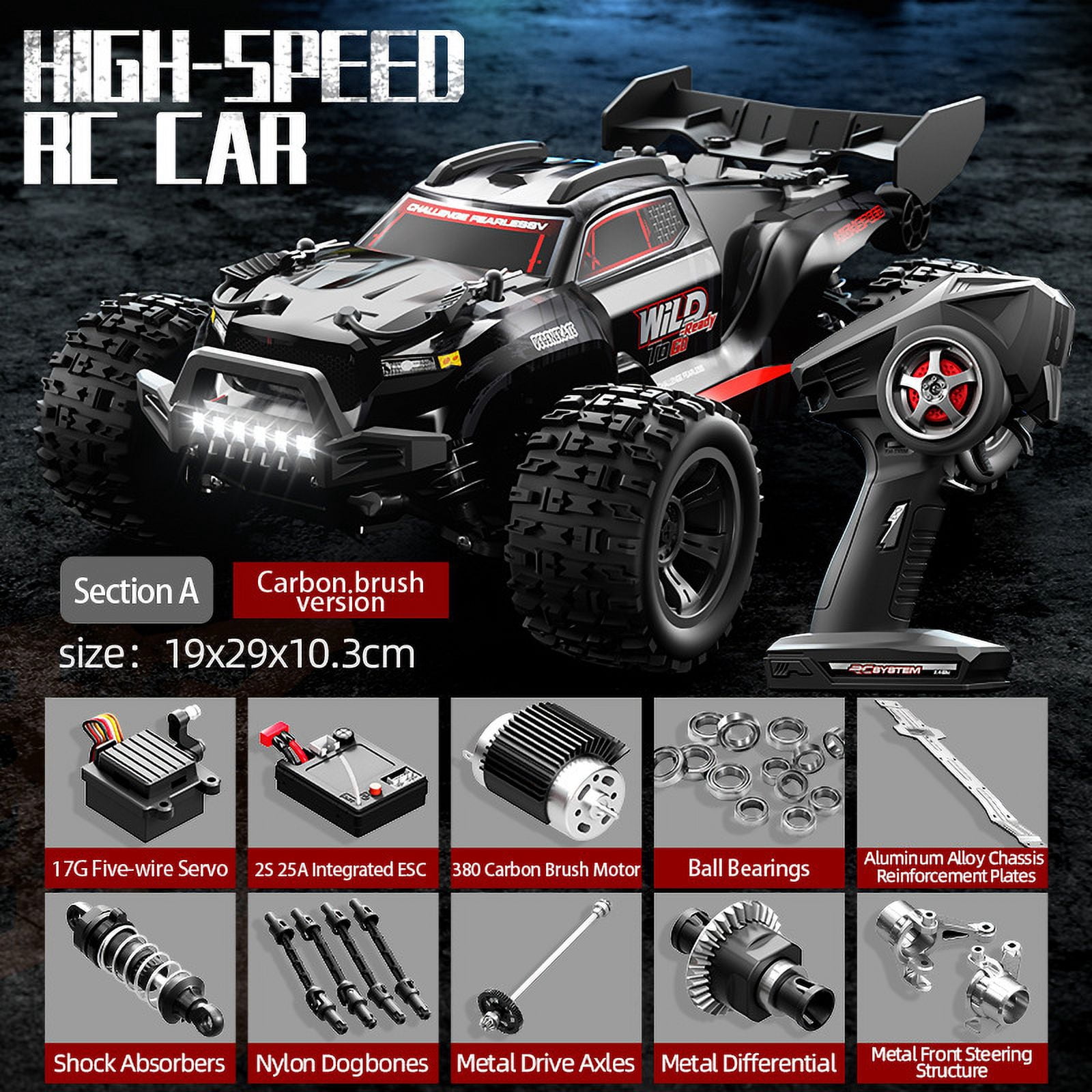 High Speed 1:18 4WD Remote Control Car - Off-Road Vehicle with LED ...