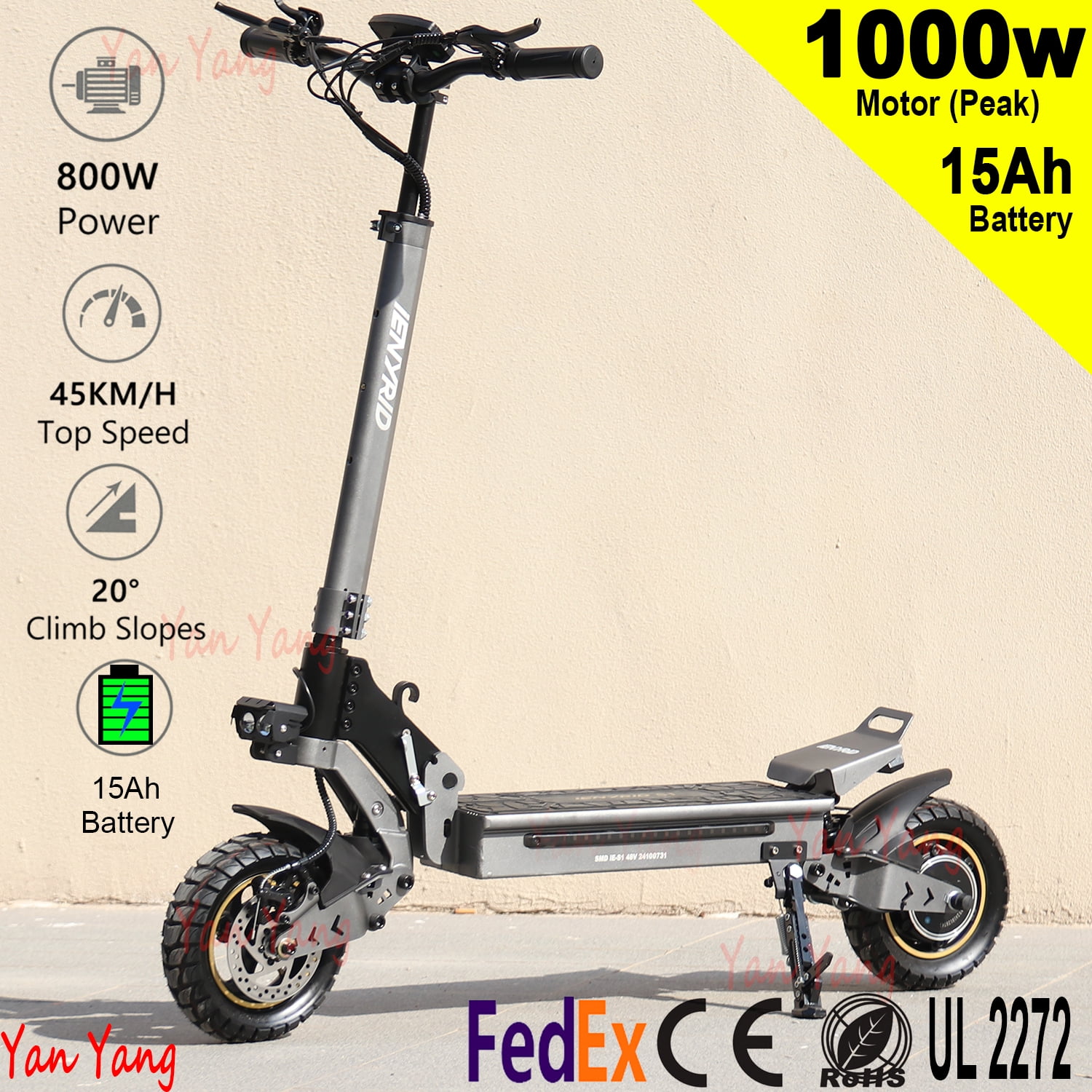 High-Speed Electric Scooter 1000W Motor Peak,Max Speed 28 MPH,48V 15Ah ...