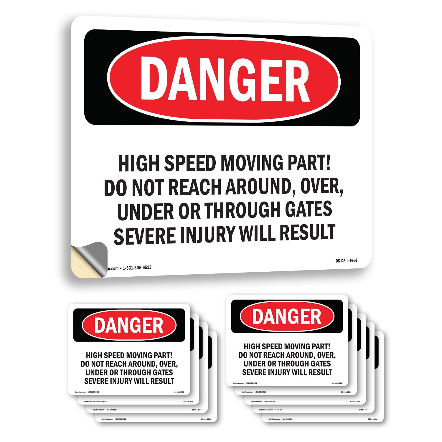 High Speed Moving Part OSHA Danger Vinyl Decal Label 18 Inch x 12 Inch ...