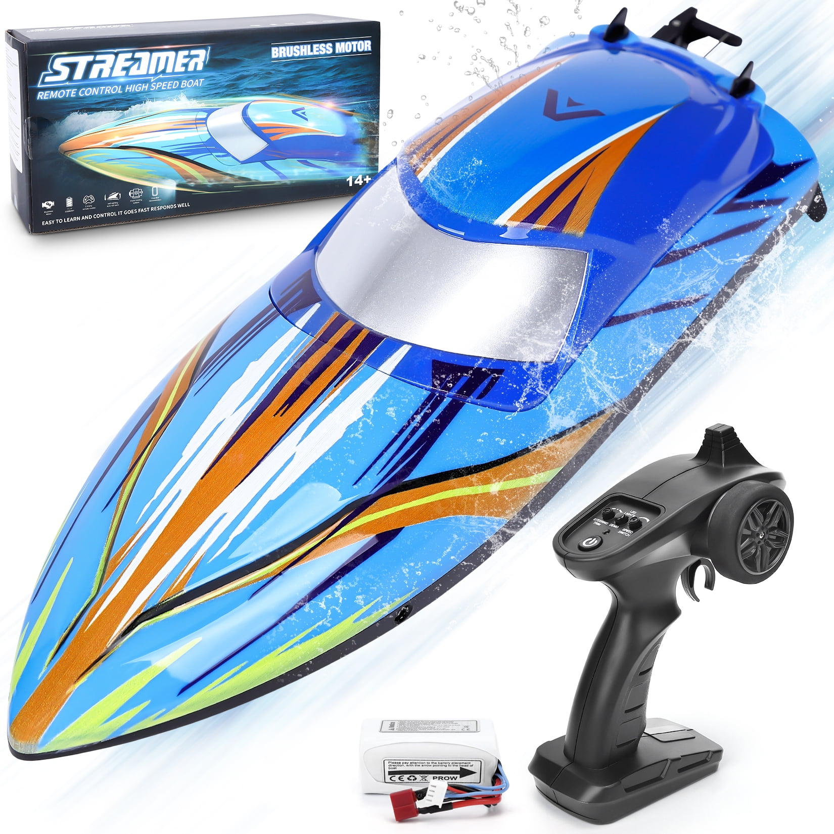 High-Speed Remote-Controlled Watercraft, 17.3-Inch Boat for Pools and ...