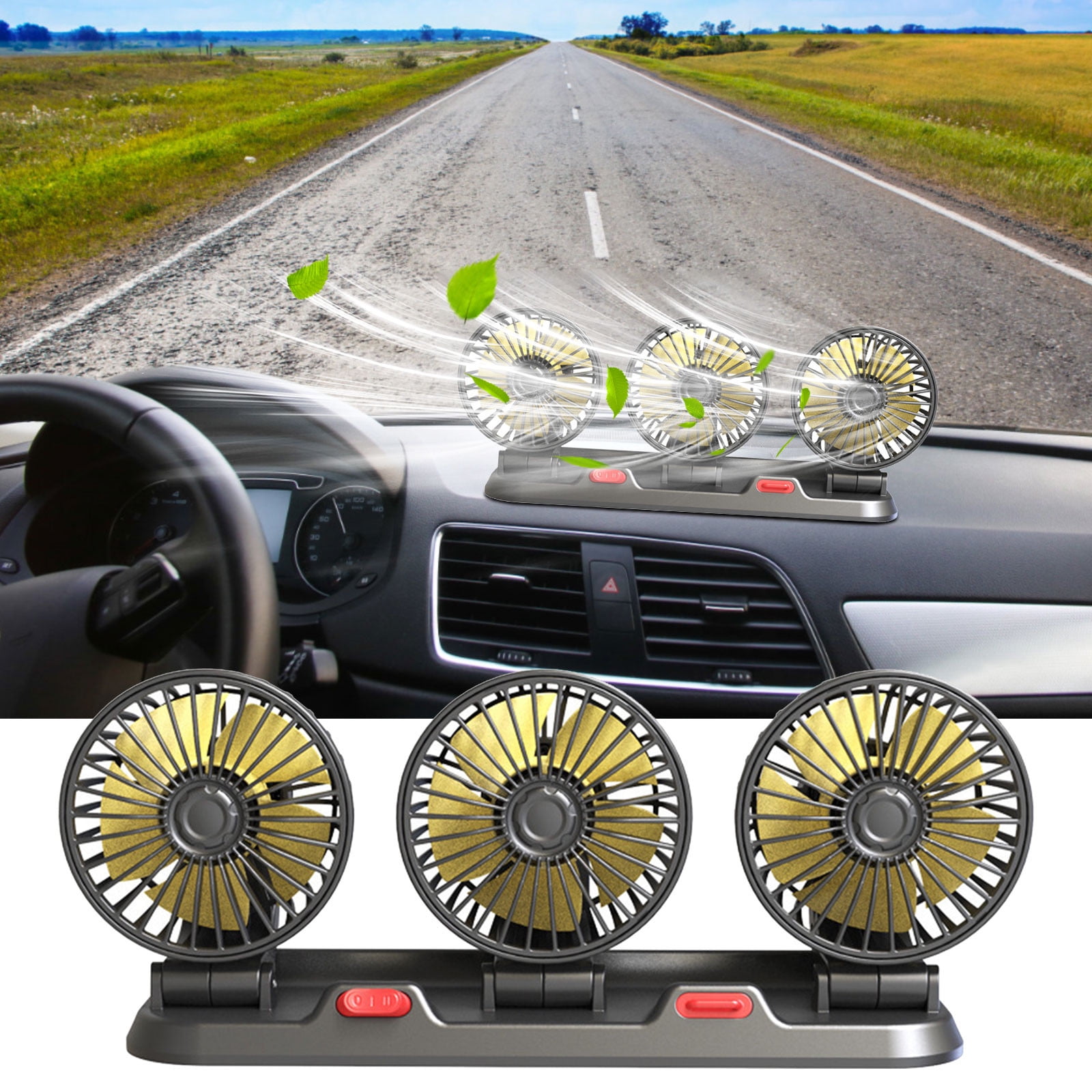High Speed USB Car Fan 360° Adjustable 3 Head Quiet Cooling Fan for ...