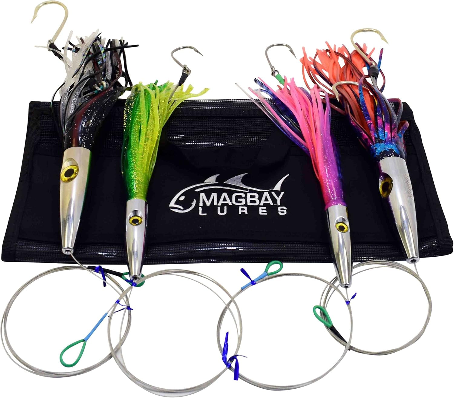 High Speed Wahoo Trolling Lure Set with Bag + Cable Rigged Tuna and ...