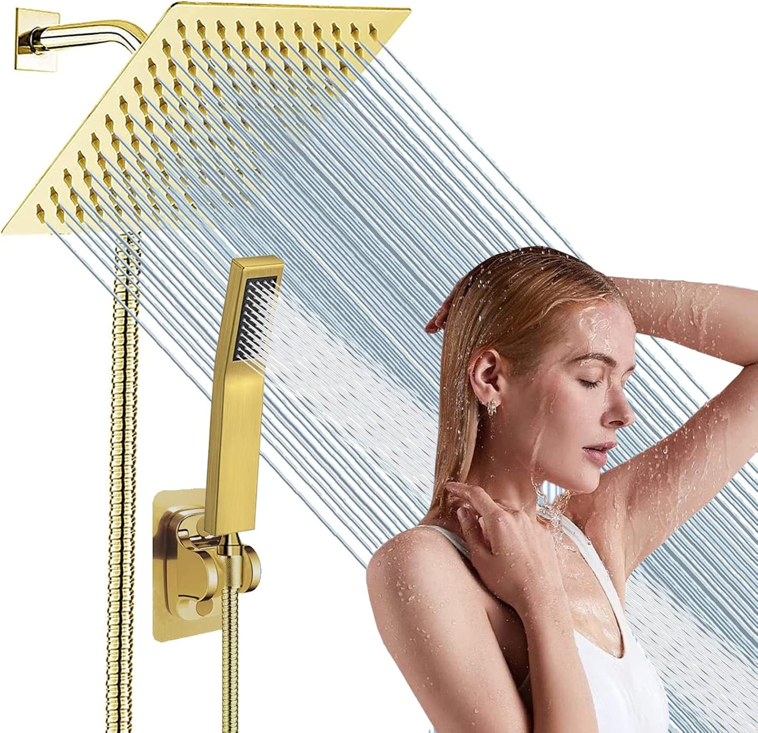 High Square Rain Shower And Handheld Shower, Equipped With 78"Hose, 3 ...
