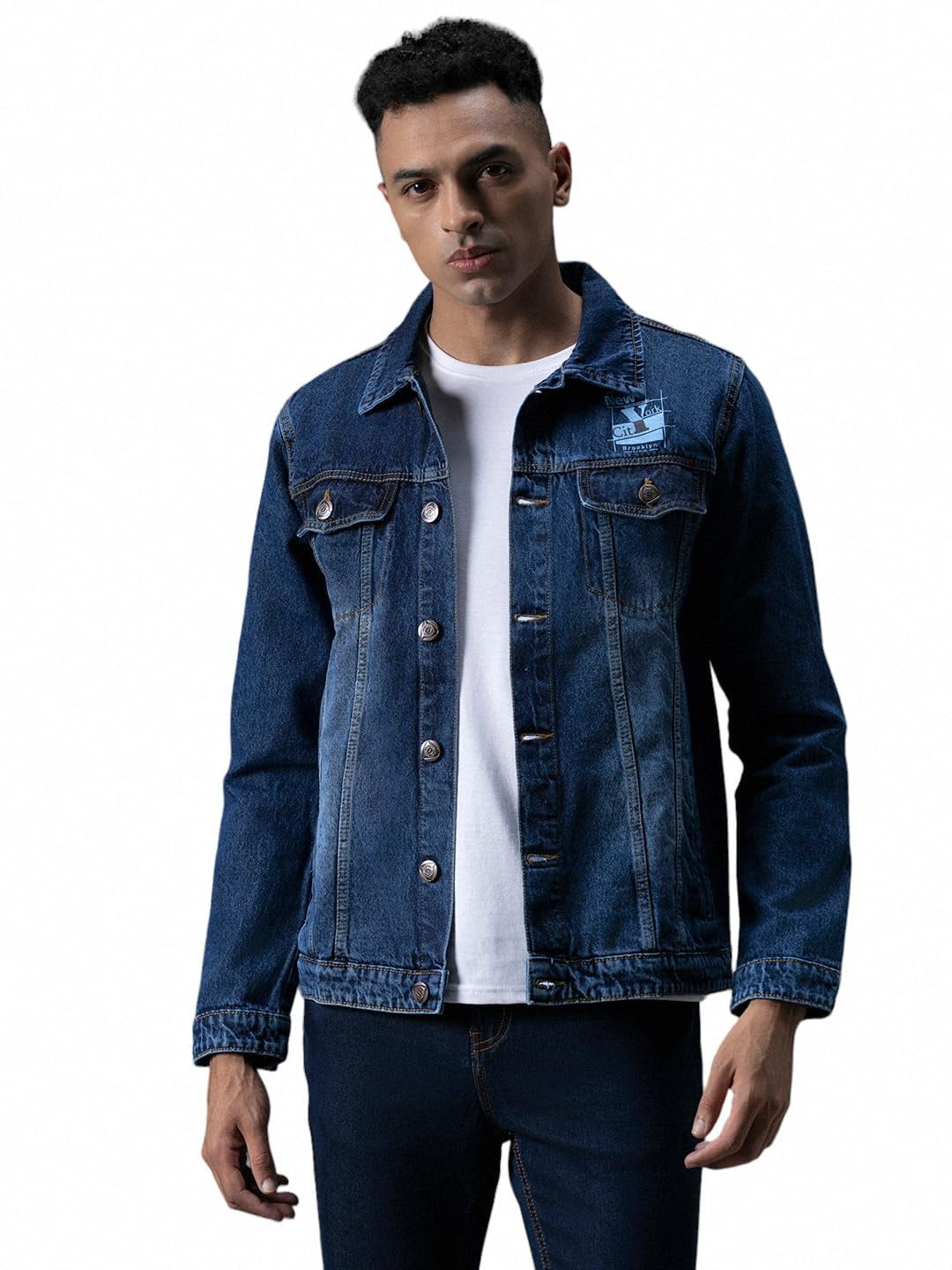 High Star Men Blue Regular Fit Solid Spread Collar Denim Jacket ...