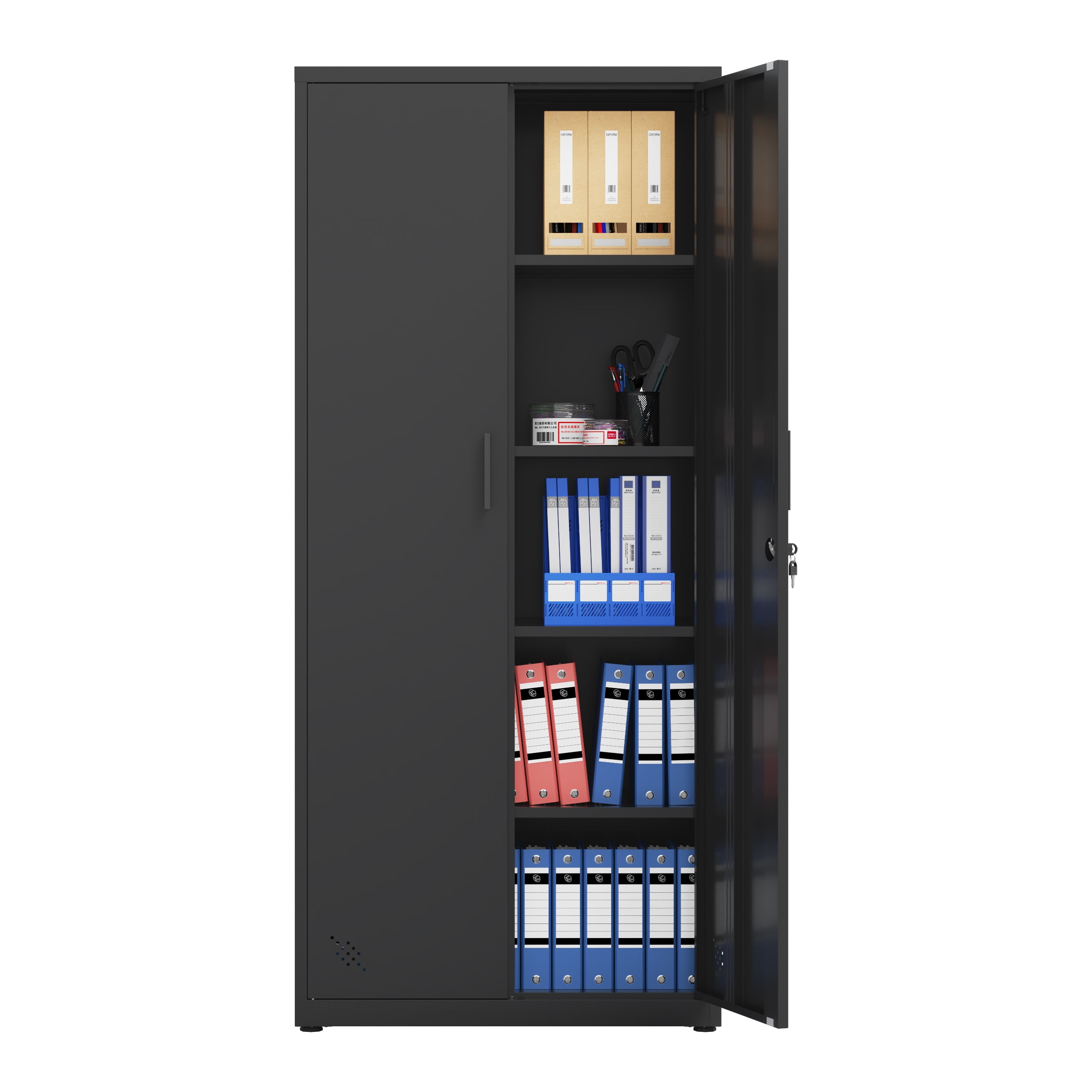 High Storage Cabinet with 2 Doors and 4 Partitions to Separate 5 ...