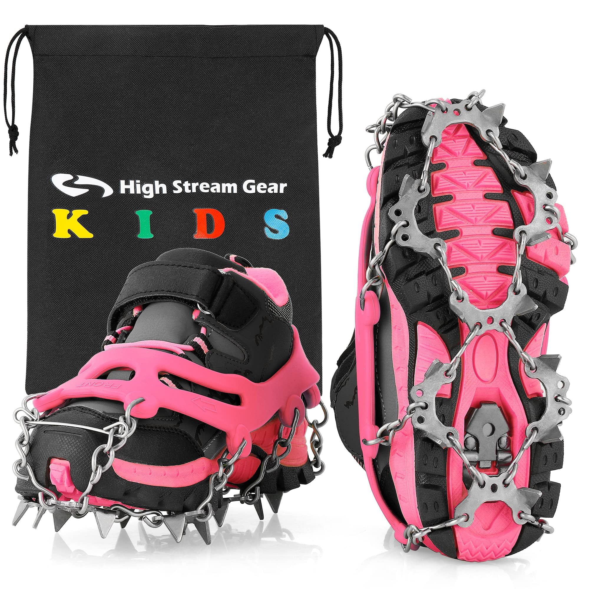 High Stream Gear Ice Cleats for Kids, with 14 Stainless Steel Spikes ...