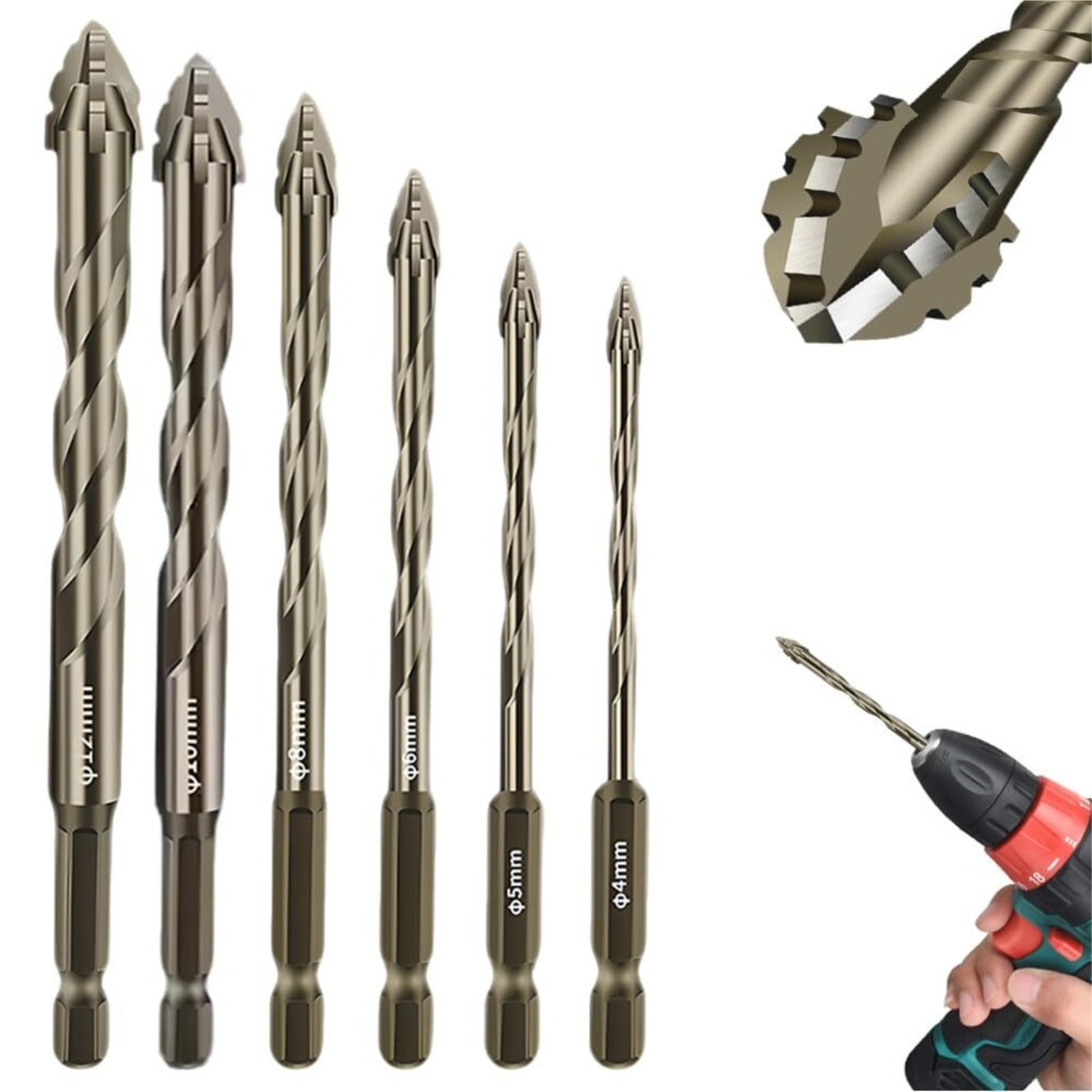High Strength 4 Flute Quad Edge Drill Bits Set for Masonry, Concrete ...