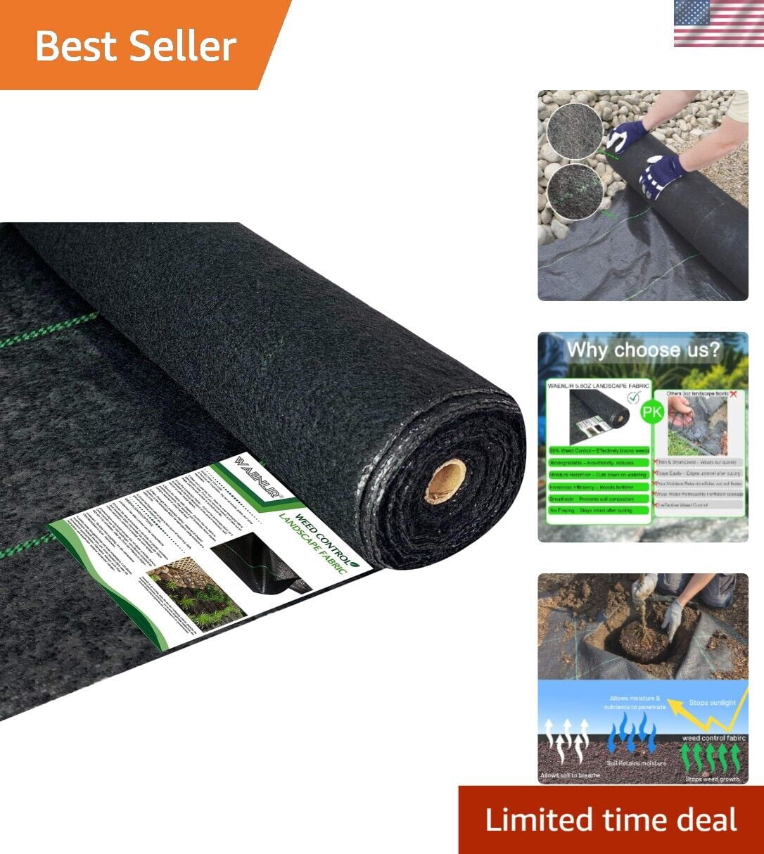 High Strength 5.8oz Weed Barrier Landscape Fabric for Effective Weed ...