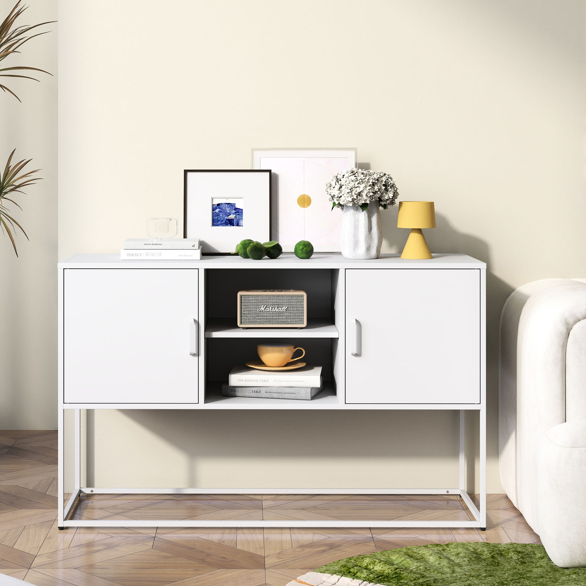 High-Strength Steel Sideboard+Ample 6-Compartment Storage