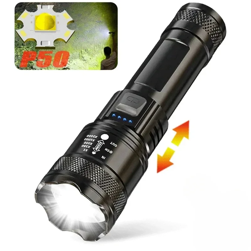 High Strong Power Led Flashlights 2000LM Tactical Torch with Display ...