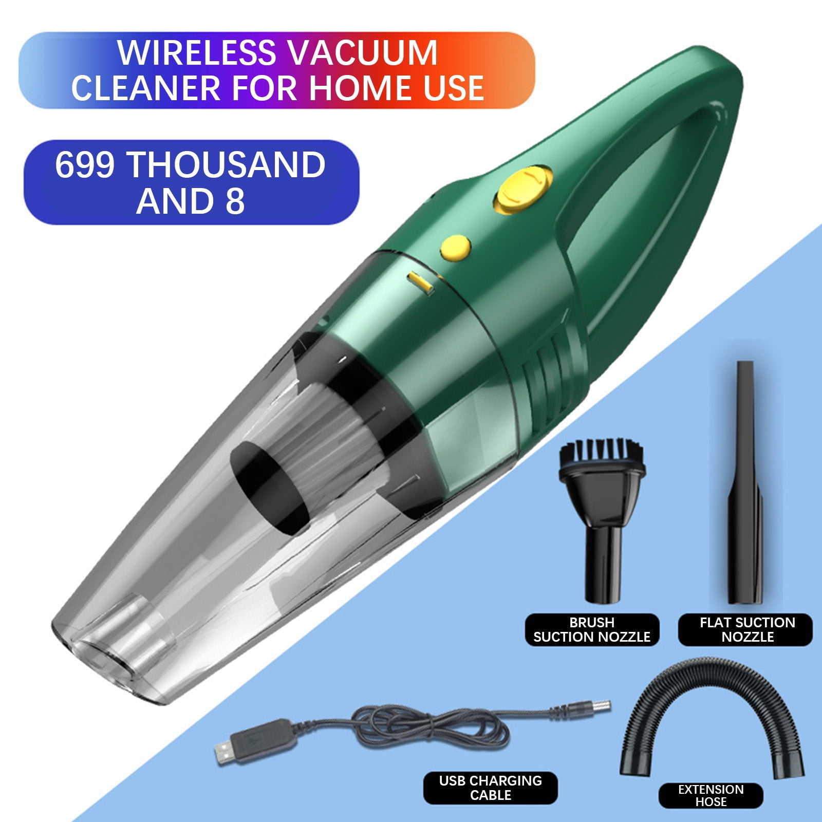 High Suction Wireless Vacuum, Portable Car Cleaner, 300w Motor, 2-in-1 ...