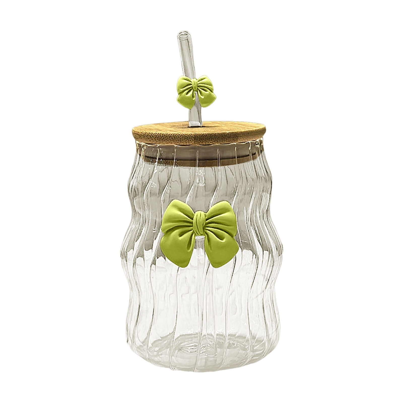 High Temperature Glass Cup With Lid Big Belly Bow Pattern Design For ...